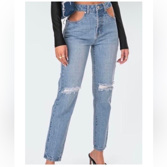 Edikted | Jeans | Edikted Blue Distressed Womens Pocketless Mom Jeans ...